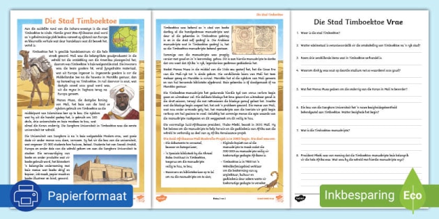 Die Stad Timboektoe Begripstoets (teacher made)