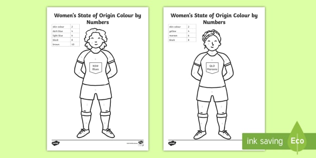 QLD Foundation Women's State of Origin Colour by Numbers Colouring Pages