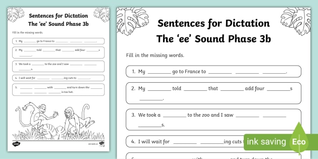 Northern Ireland Linguistic Phonics 3b 'ee' Sound Dictation Sentences