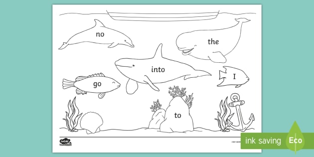 Phase 2 Under the Sea Tricky Word Colouring Assessment Sheet
