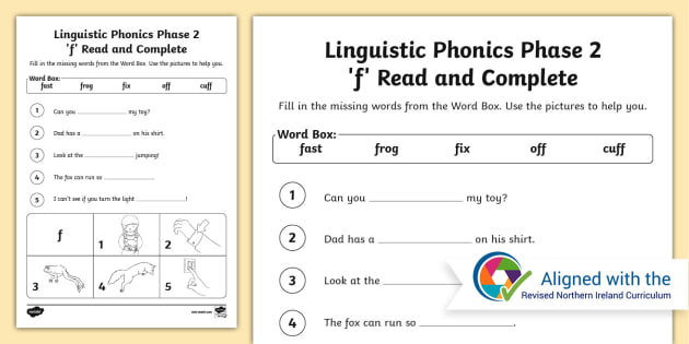 Linguistic Phonics Phase 2 Read Complete 'f' Activity Sheet