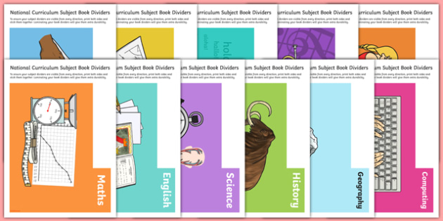 Curriculum Subject Book Divider Display Cut Outs