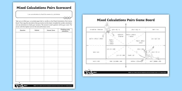 Mixed Calculations Pairs Activity (teacher made)