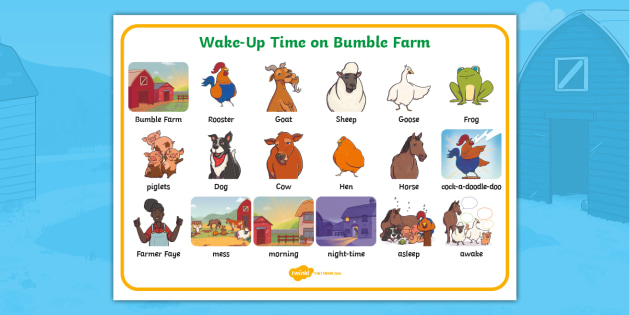 Wake-Up Time on Bumble Farm Word Mat