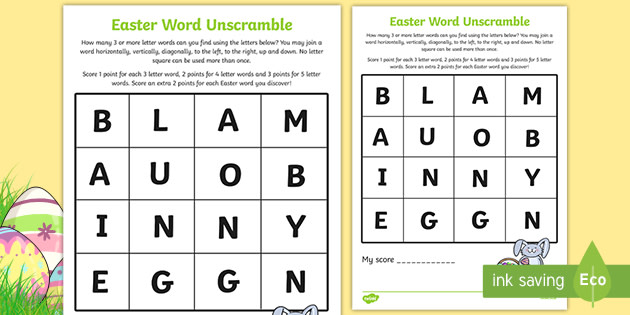Easter Word Unscramble