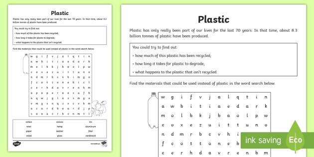 Plastic Word Search Activity | Twinkl Sustainability Week