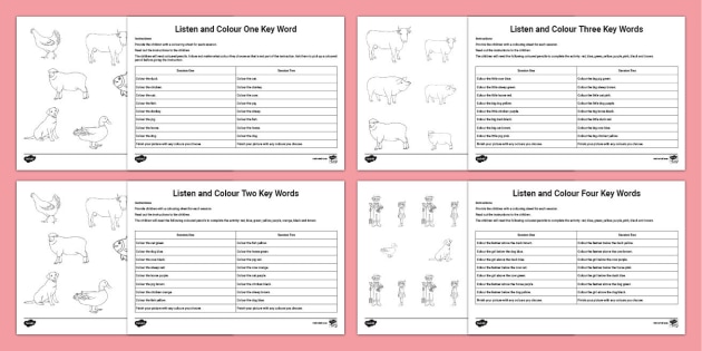Animals Colouring Key Word Activity Pack