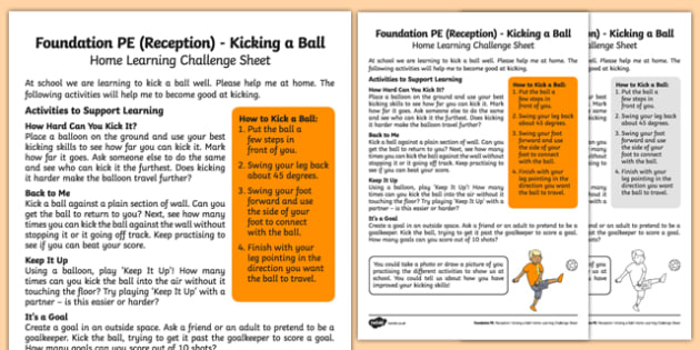 Foundation PE (Reception) - Kicking a Ball Home Learning Challenge Sheet