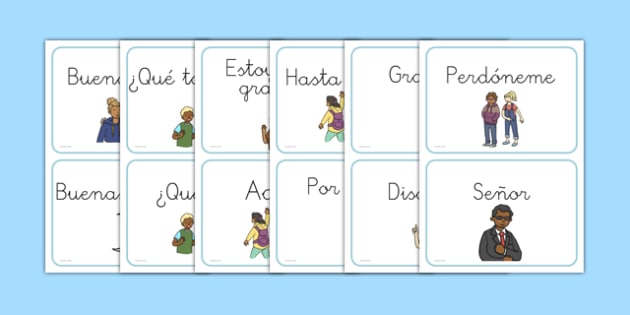 Tarjetas de vocabulario DIN A5 de saludos (teacher made)