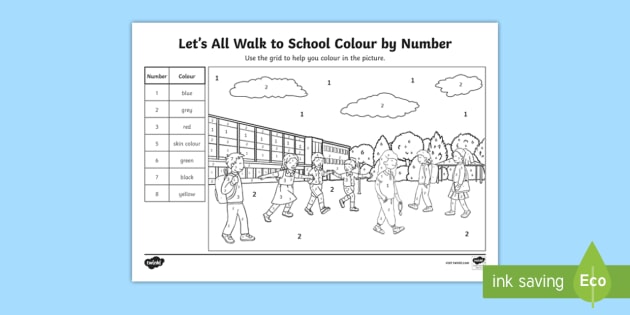 Let's All Walk to School Colour by Number (teacher made)