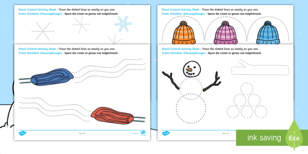 Winter Pencil Control Worksheet / Worksheets English/German
