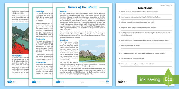 Rivers of the World Reading Comprehension Activity - river