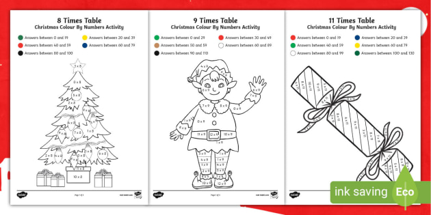 Christmas Themed Multiplication Colour By Numbers
