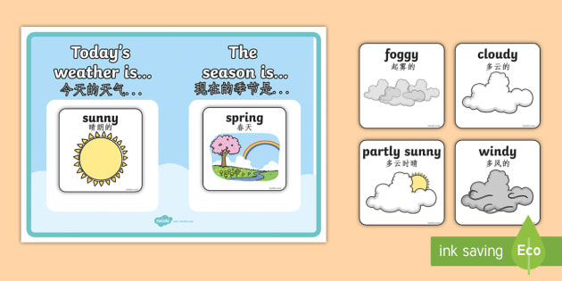 Weather and Season Display Poster English/Mandarin Chinese - Weather and
