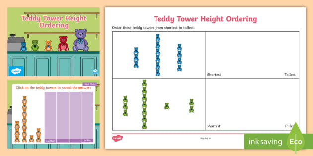 Teddy Tower Height Ordering PowerPoint and Activity Sheet Pack