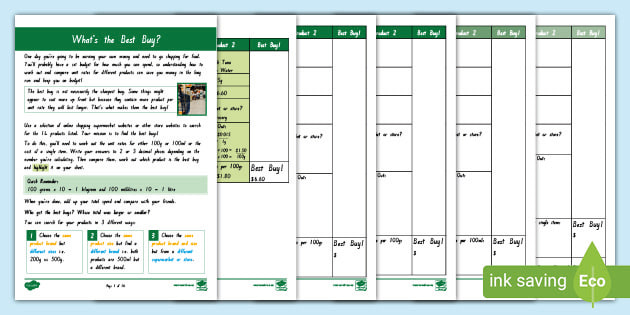 Supermarket Best Buys! Comparing Unit Rates - Paper Version (Stage 8)