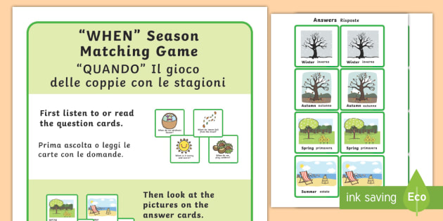 When Season Matching Game English/ Italian - When Season Matching Game