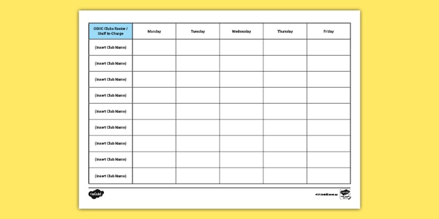 OSHC Editable Clubs Roster