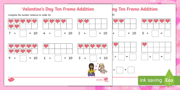 Valentine's Day Ten Frame Addition Activity (teacher made)
