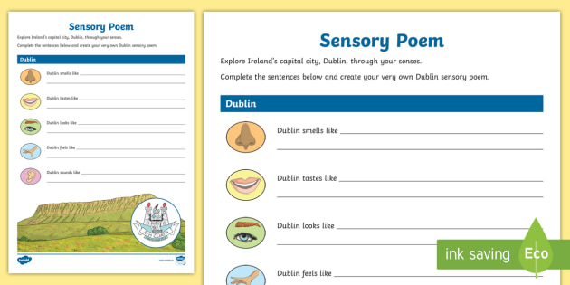 Dublin Sensory Poem Worksheet / Worksheet