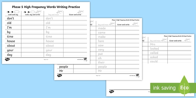 Phase 5 High Frequency Words Writing Practice Worksheets - phase