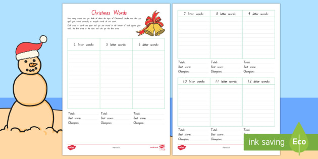 Writing Christmas Words Worksheet / Worksheet