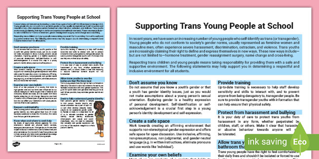 Supporting Trans Young People at School Information Sheet
