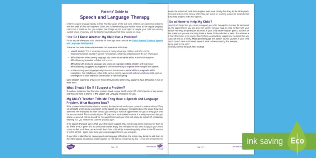 Parents' Guide to Speech and Language Therapy Parent and Carer Information
