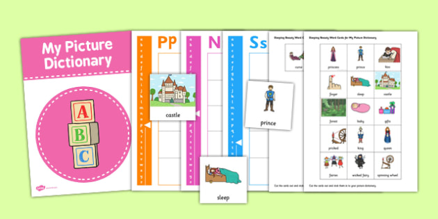 Sleeping Beauty Themed Picture Dictionary Word Card Set - cards