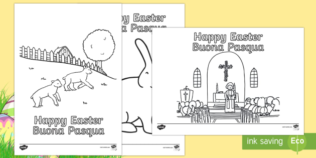 Happy Easter Colouring Pages English/Italian (teacher made)