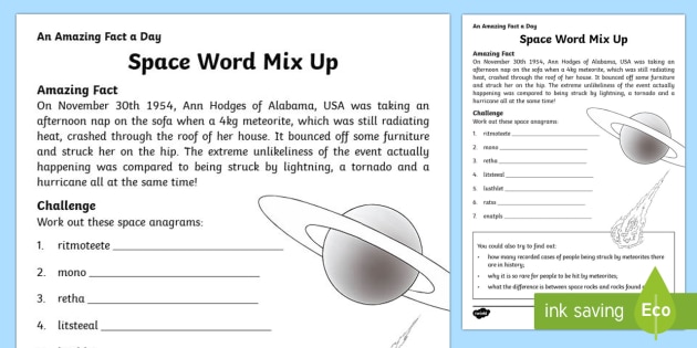 Space Word Mix Up Worksheet / Worksheet