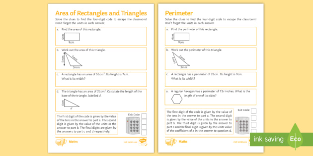 Escape the Room: Area and Perimeter Challenge Cards