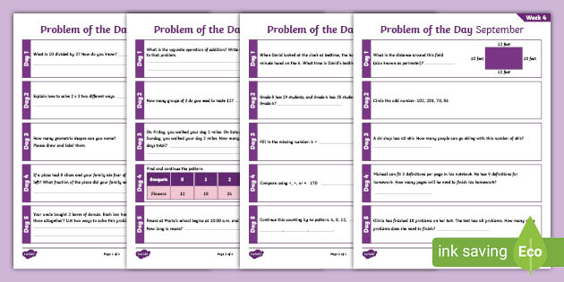 Third Grade Math Problem Of The Day September Activity Third Grade Math Problem Of The Day September Activity