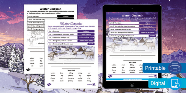 Winter Cinquain Poem Writing Activity | Twinkl
