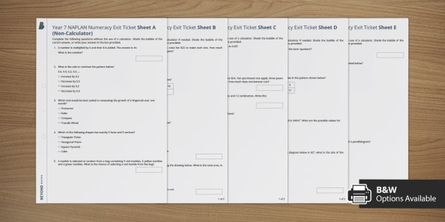 Year 7 NAPLAN Numeracy Exit Tickets - Beyond Secondary Maths