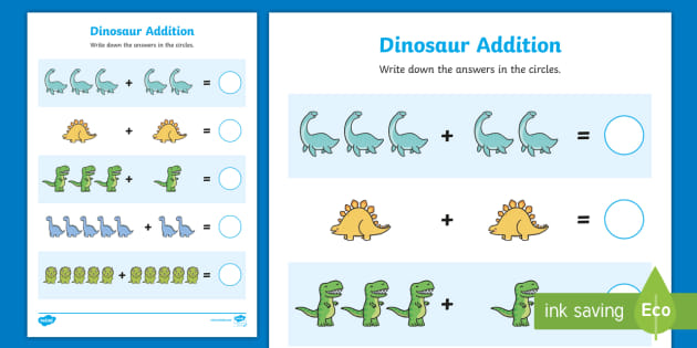 FREE! - Dinosaur Addition within 10 Worksheet - adding to 10, adding within