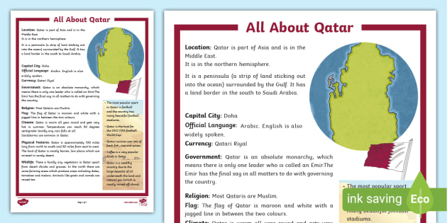 KS2 Qatar Fact File - Geography (teacher made) - Twinkl