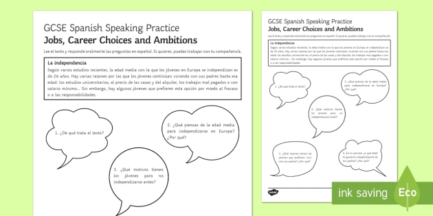 Jobs, Career Choices and Ambitions Speaking Practice Worksheet / Worksheet