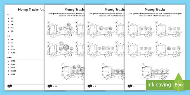 FREE! - Money Trucks Differentiated Worksheet / Worksheets