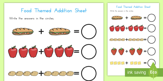 Food Themed Addition Sheet - food, numeracy, add, adding, maths