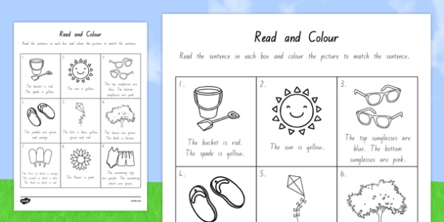Summer Read and Colour Worksheet (teacher made)