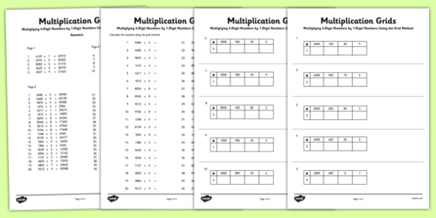 Multiplying 4 Digit Numbers By 1 Digit Numbers Using Grid Method 