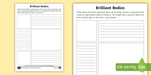 Growing Up KS1 Brilliant Bodies Activity Sheet