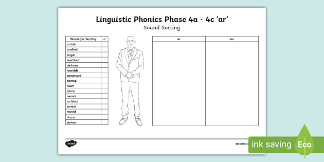 'ar' Sound Sorting Activity Linguistic Phonics Phase 4a-4c