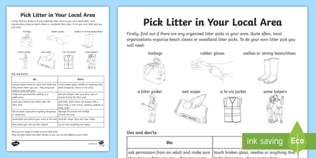 Pick Litter in Your Local Area Activity (teacher made)