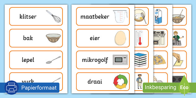 Kook Woordeskat Woordkaarte (teacher made)