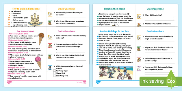 KS1 60-Second Reads: I Do Like to Be Beside the Seaside Activity Pack