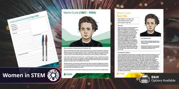Marie Curie Poster and Fact File (teacher made)