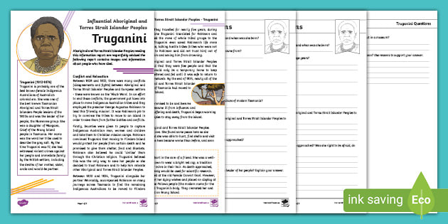 Truganini Differentiated Reading Comprehension Activity