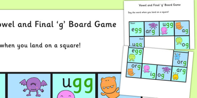 Vowel and Final 'G' Sound Board Game